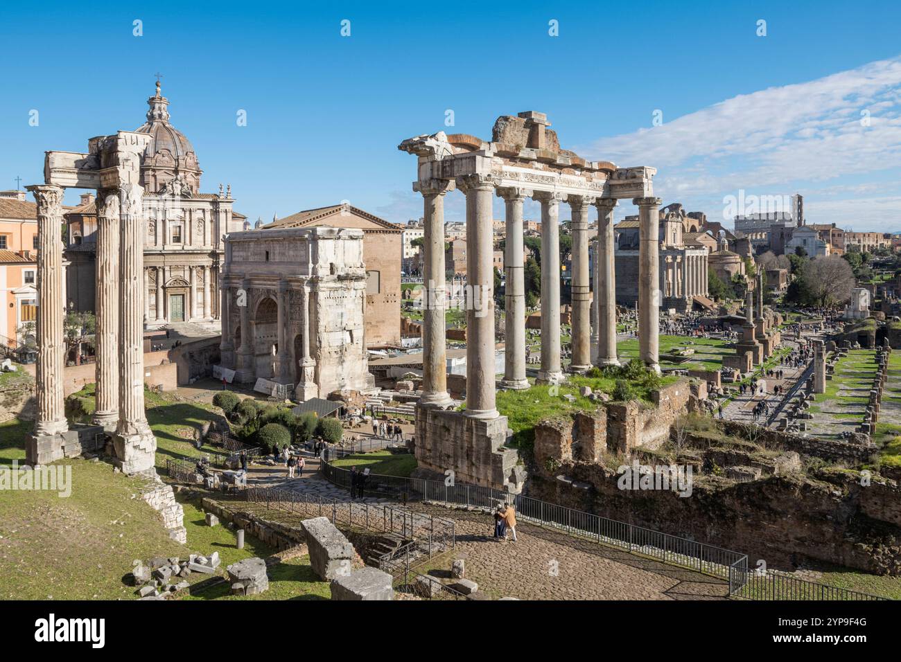 Roman Forum monumental archaelogical site. Temples, churches, colosseum ...