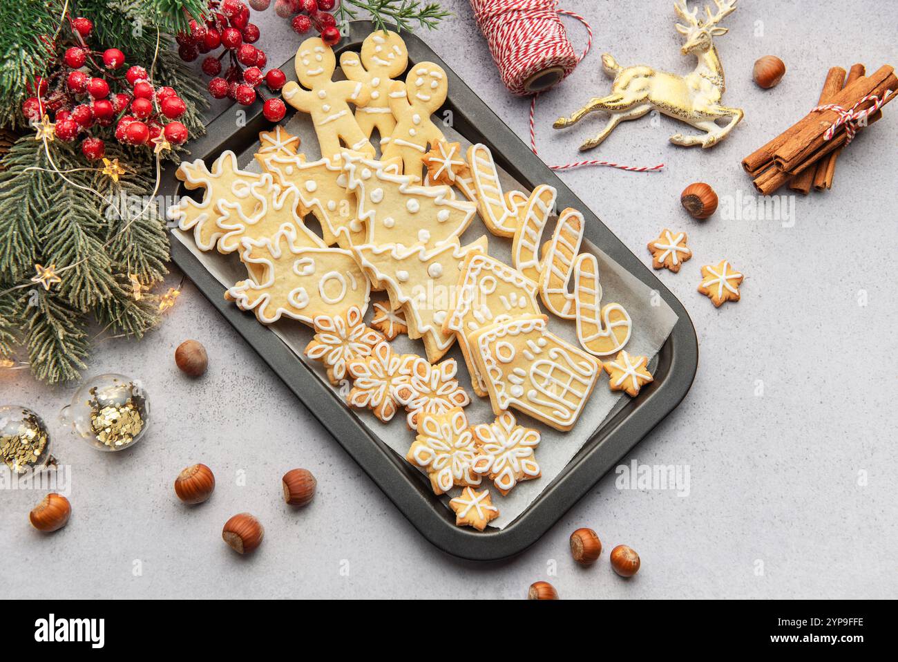 Homemade christmas cookies shaped as gingerbread man, reindeer ...