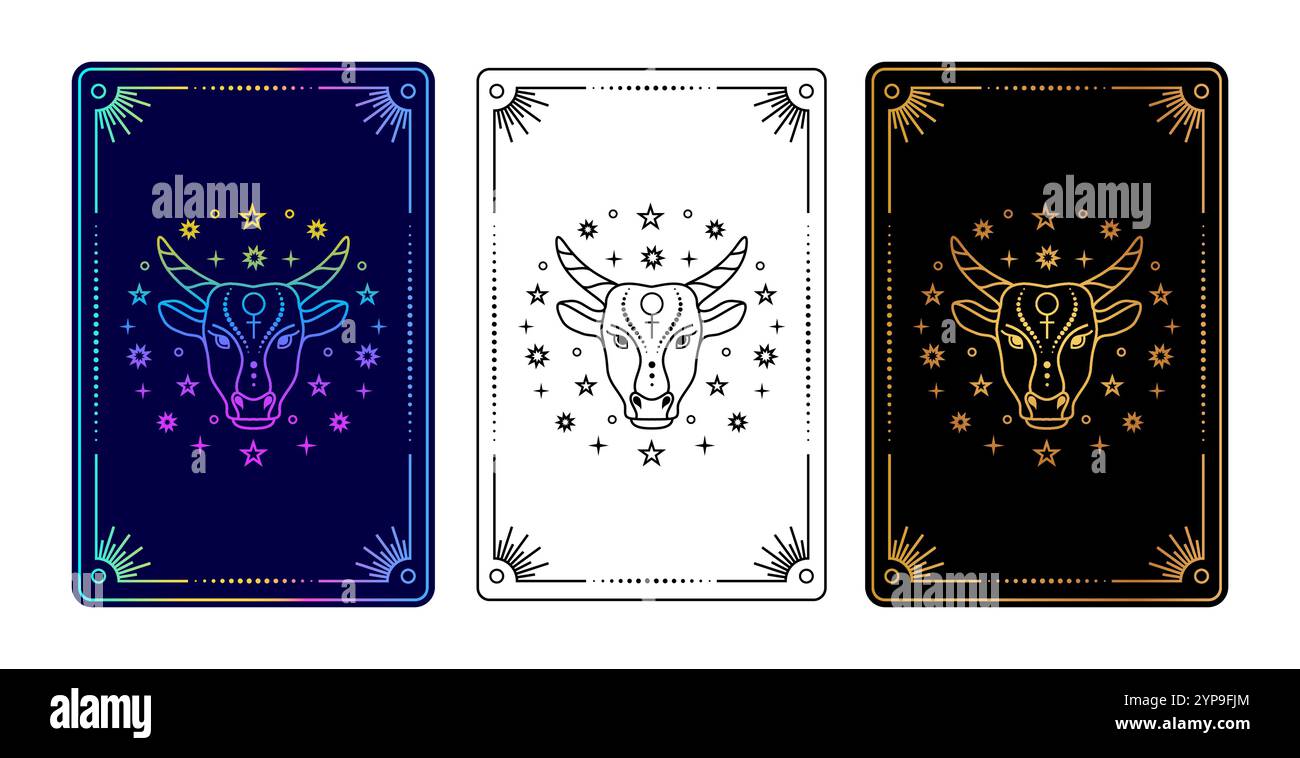 Set of three tarot cards with Taurus zodiac sign Stock Vector Image ...