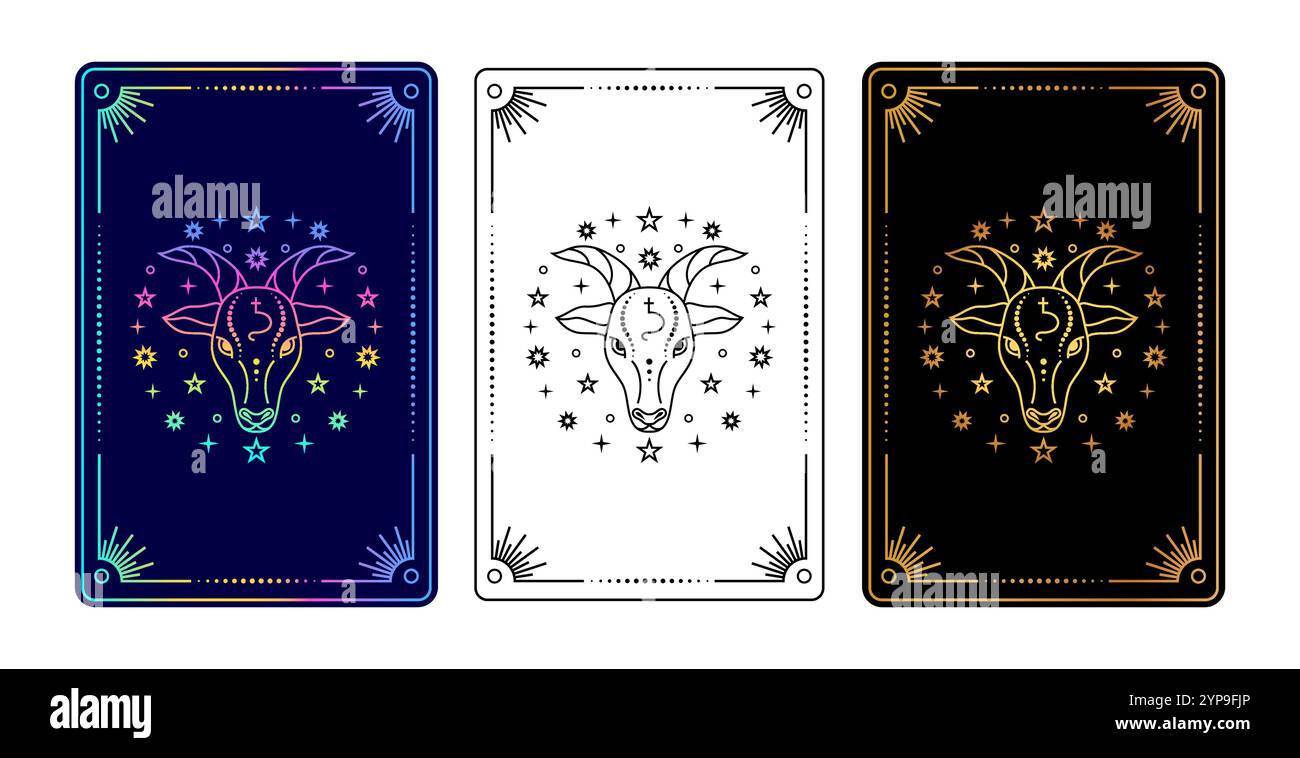Set of three tarot cards with Capricorn sign Stock Vector Image & Art ...