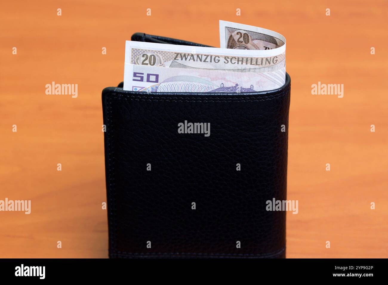 Austrian money - schilling in the black wallet Stock Photo - Alamy