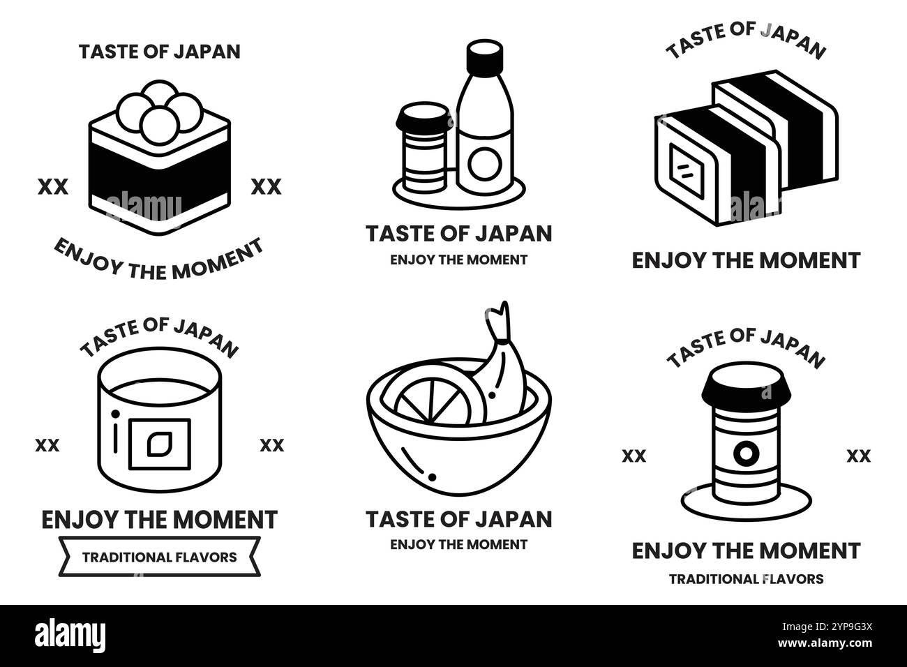 Set of illustrations in the concept of Japanese food in a line style ...