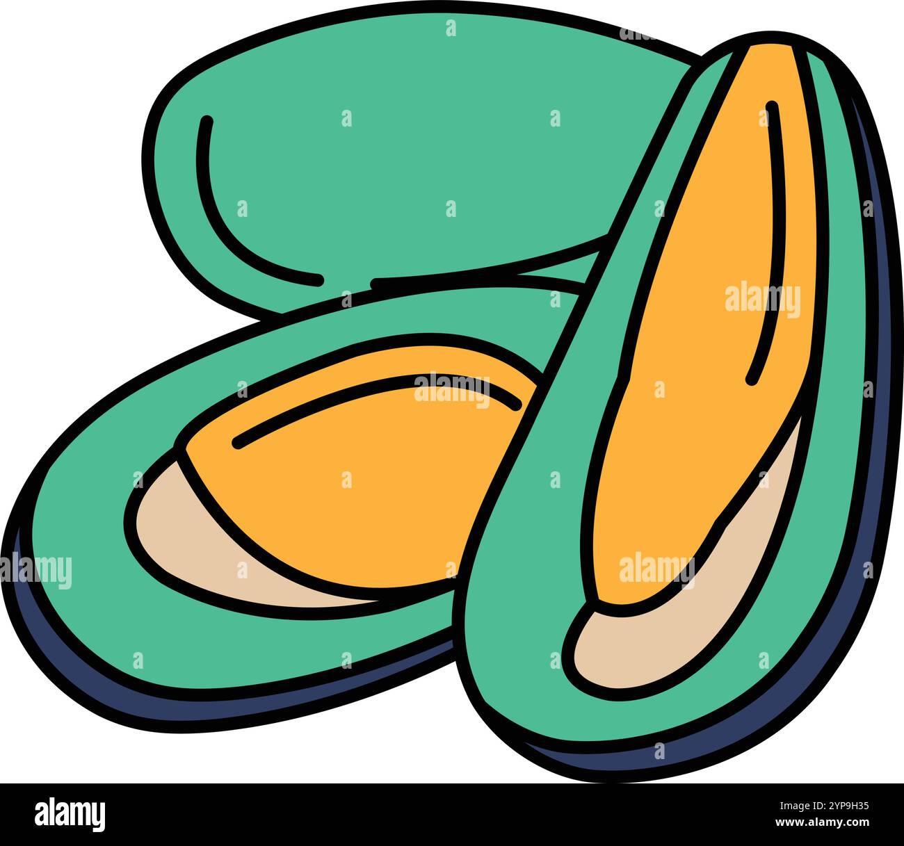 Two green and yellow shells with a blue background. The shells are ...