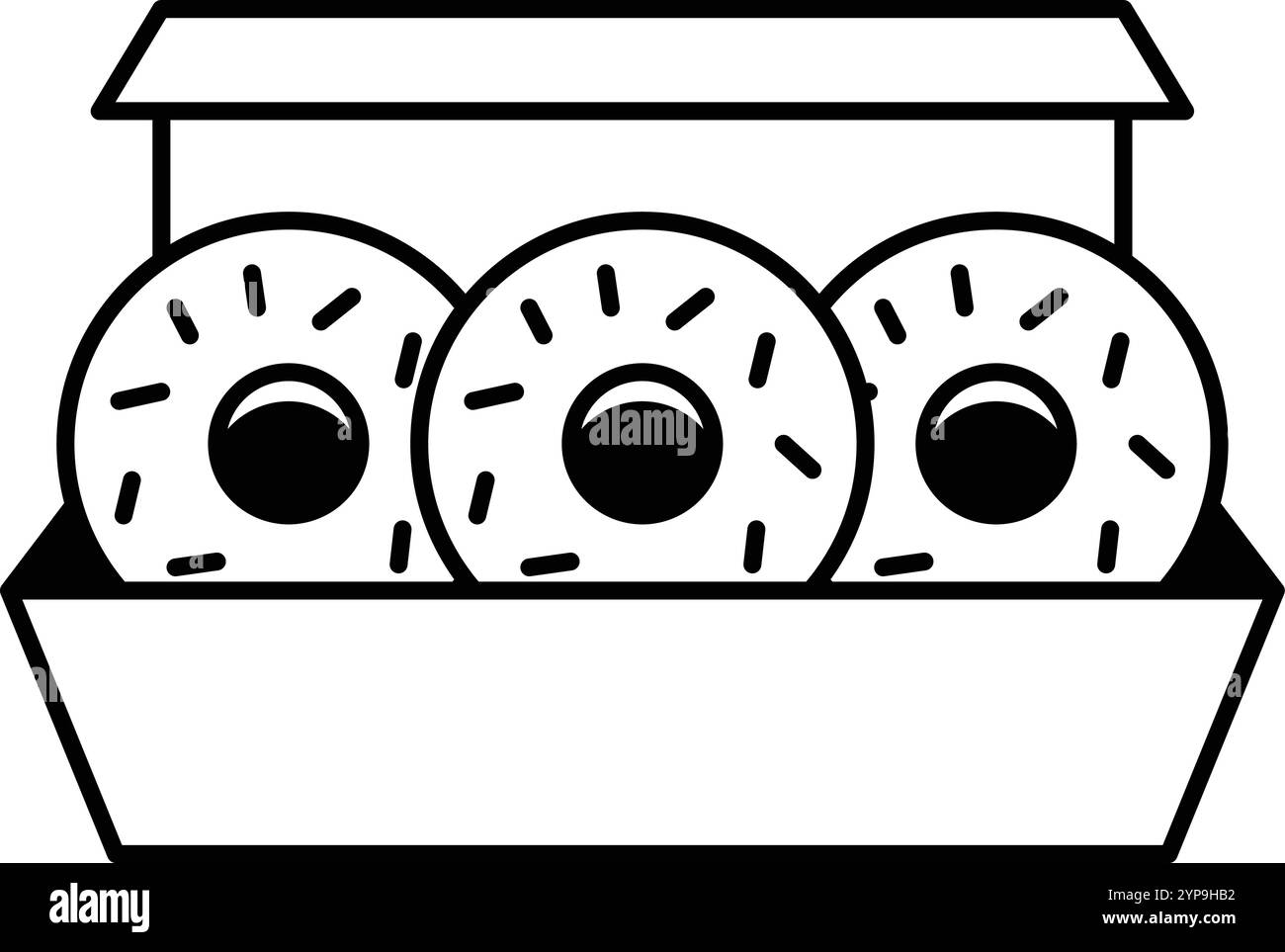 Set of illustrations in the concept of donuts in a box in a line style ...