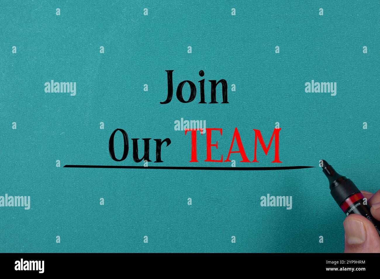 Join our team symbol. Blue background cloth with words Join our team. Beautiful blue cloth ...