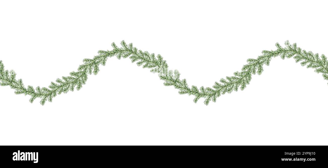 Pine tree branch. Seamless border for New Year design. Christmas ...