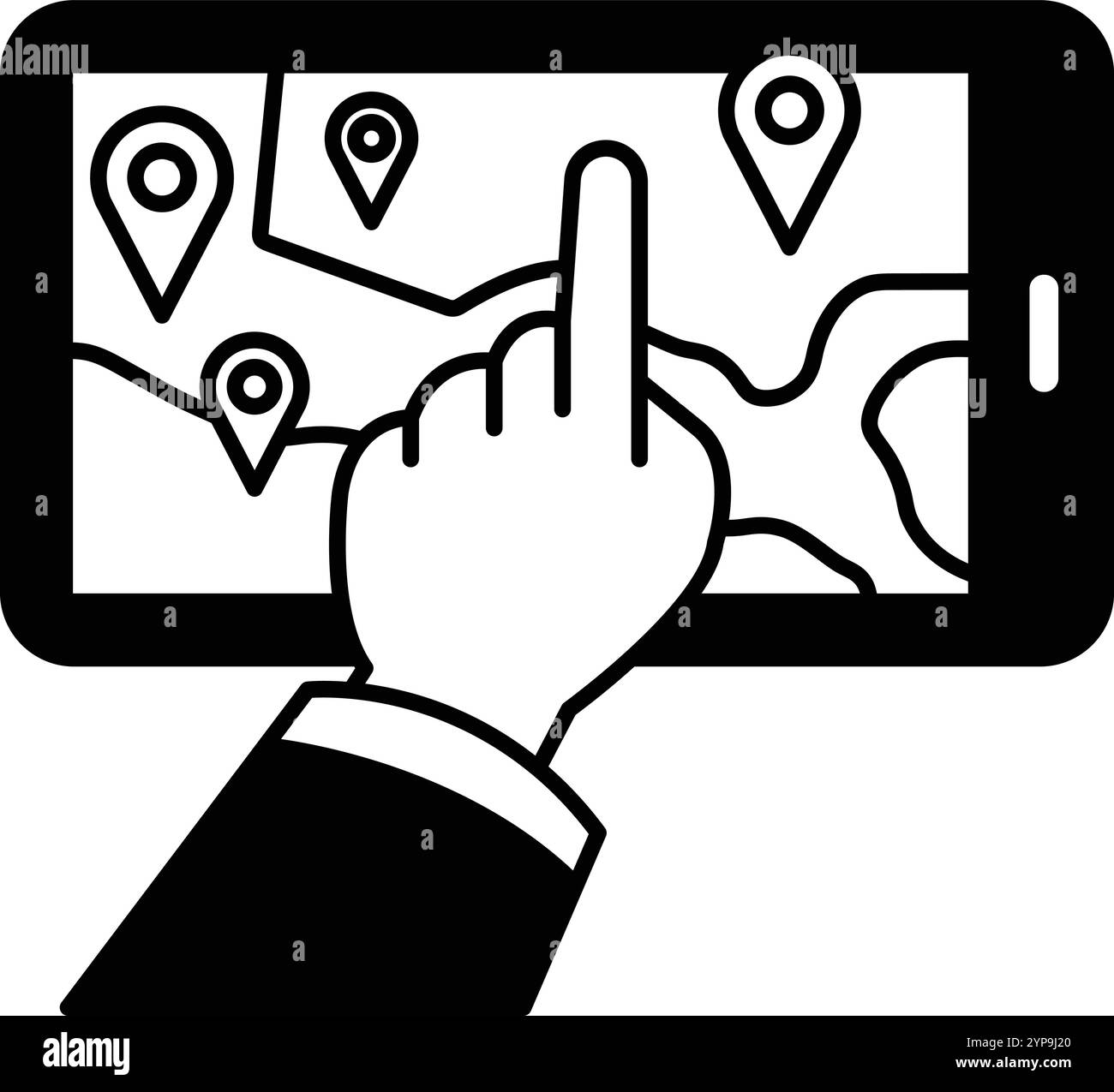 Pointing on map Black and White Stock Photos & Images - Alamy