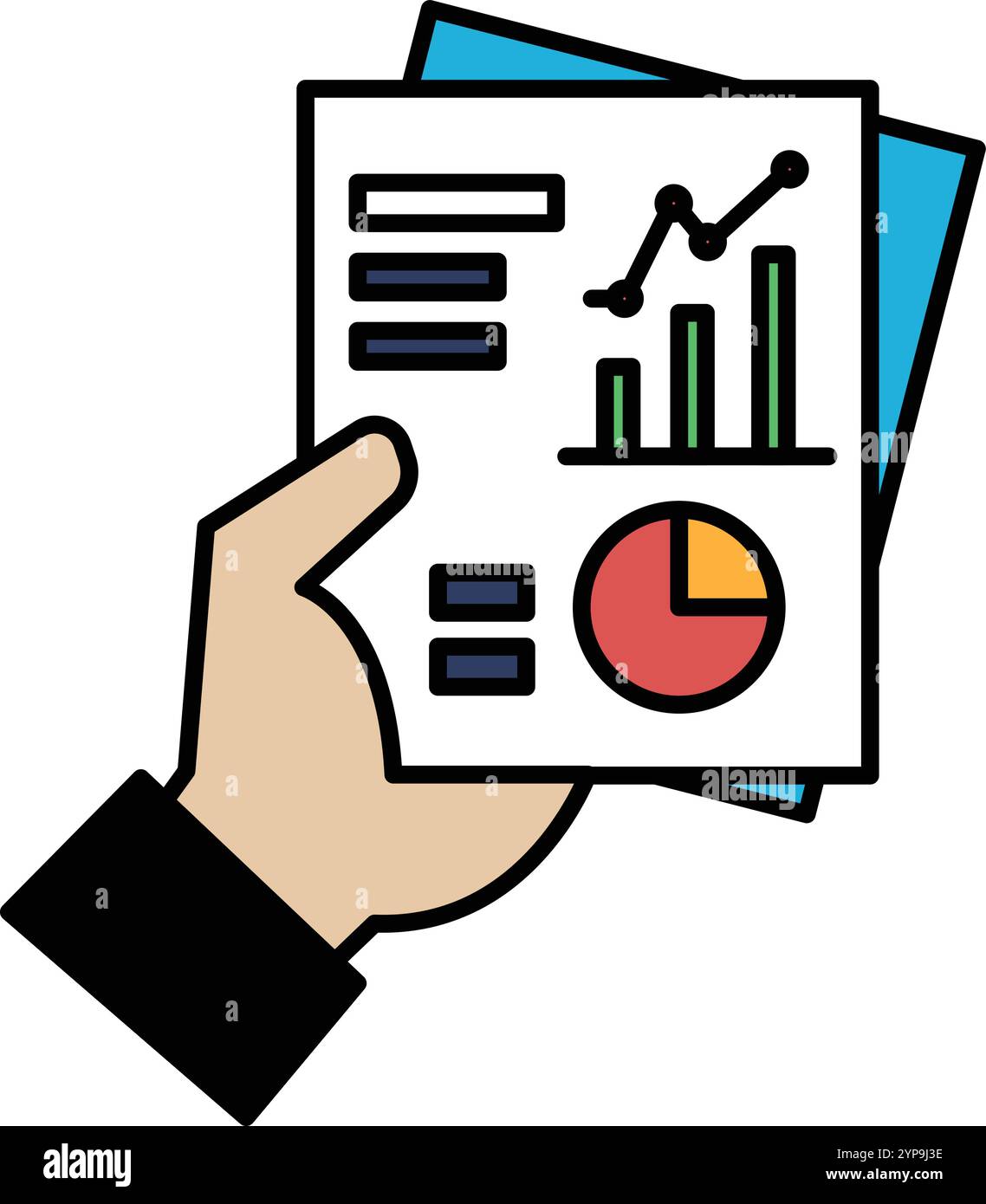 A hand holding a piece of paper with a graph on it. The graph is a pie ...