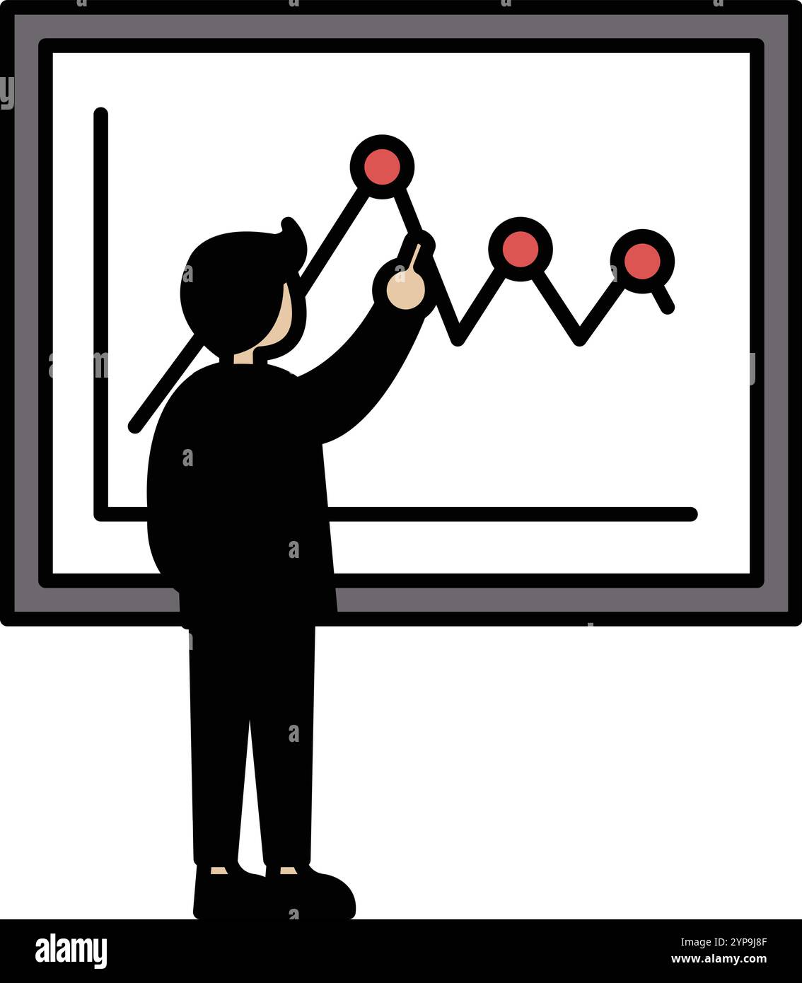 A man is pointing at a graph on a white board. The graph shows a ...