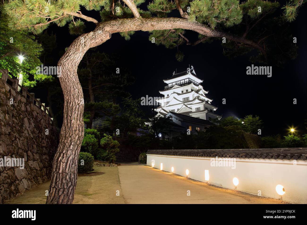 Fukuyama castle at night from the park Stock Photo - Alamy