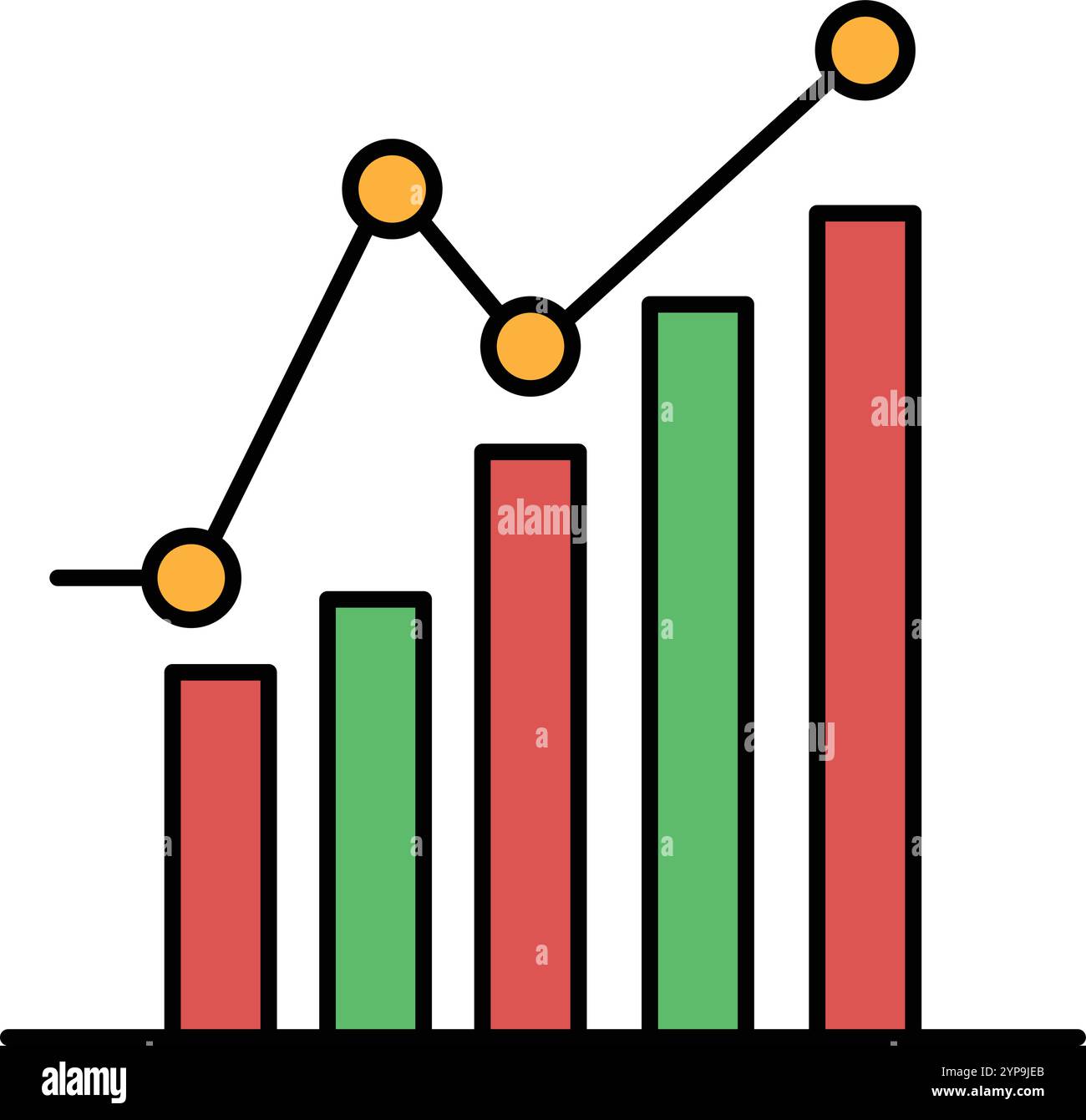A graph with red and green bars showing a downward trend. The bars are ...