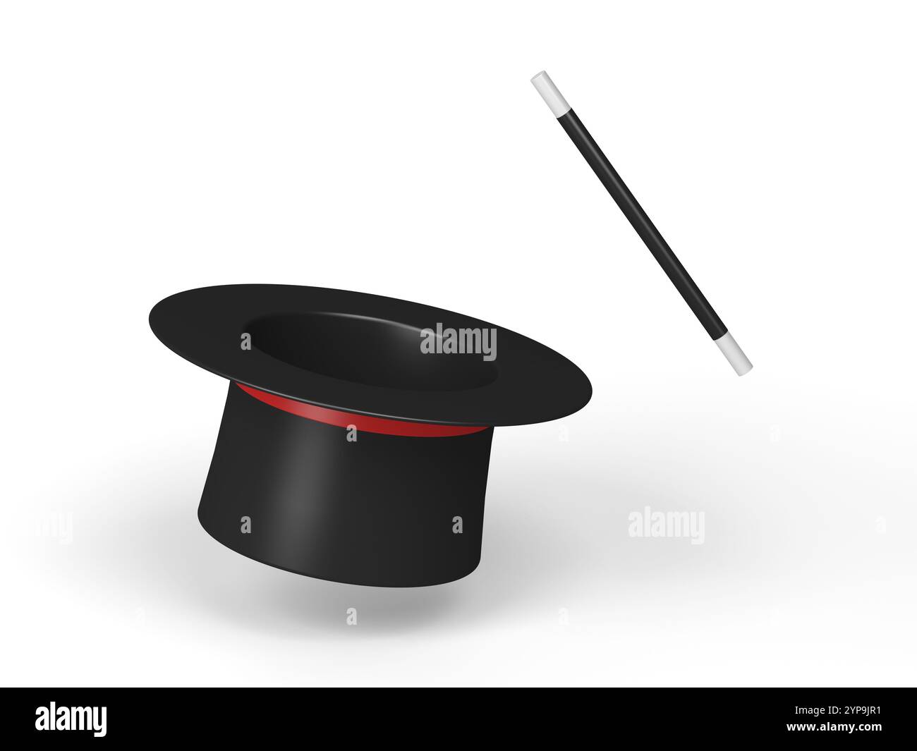 Magic top hat and wand isolated on white background. Empty. 3d ...