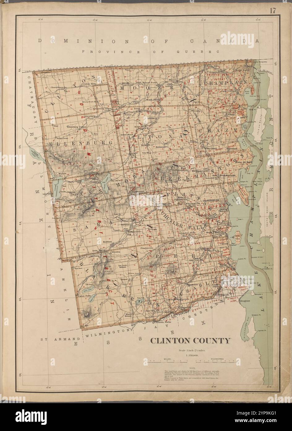 New York State, Plate No. 17 [Map of Clinton County] 1895 Stock Photo ...