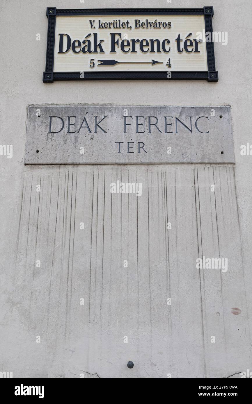 Historic Street Sign Deak Ferenc Square in Budapest, Hungary Stock ...