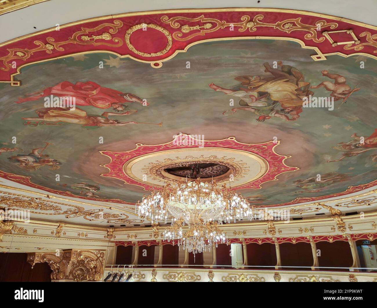 The Grand Interior with the frescoed ceiling and the opulent chandelier ...