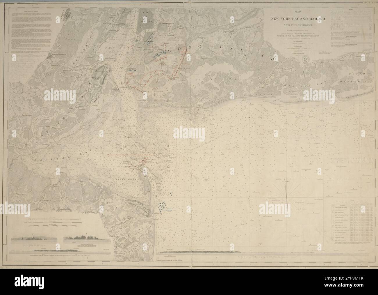 Map of New-York Bay and Harbor and the environs : with colored ...