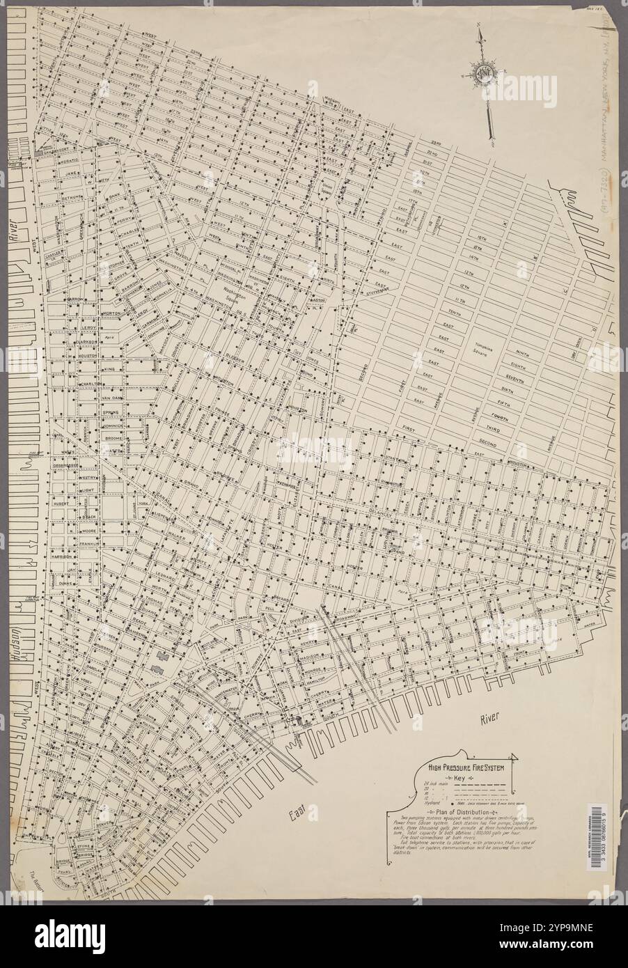 Map of Manhattan south of 23rd St. showing location of pipes and fire ...