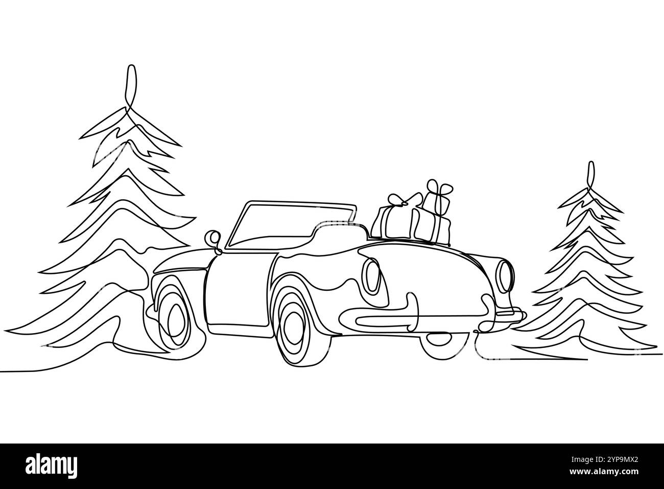 Vector hand drawn Christmas concept sketch. Santa Claus driving car ...