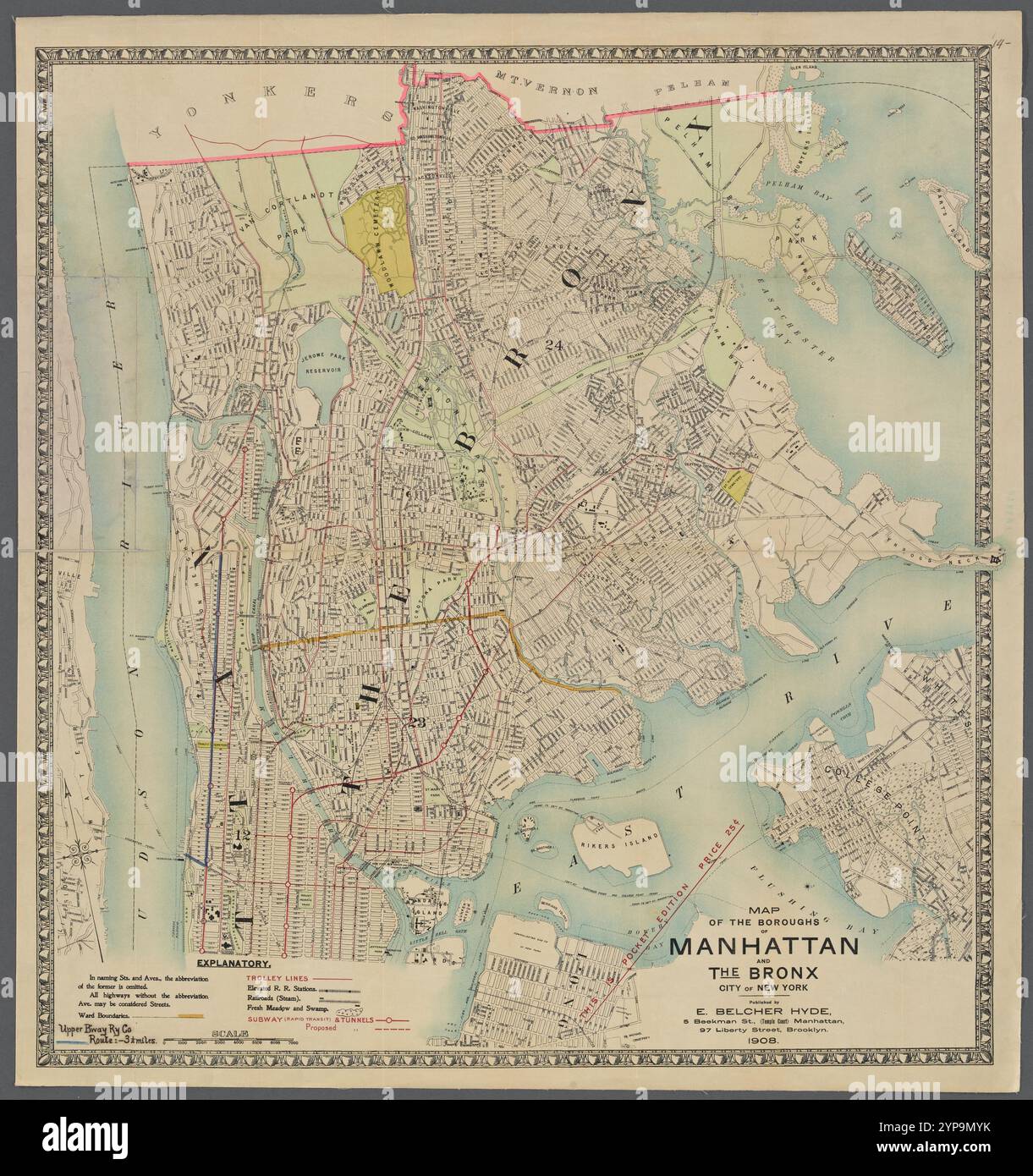 Map of the boroughs of Manhattan and the Bronx, City of New York 1908 ...