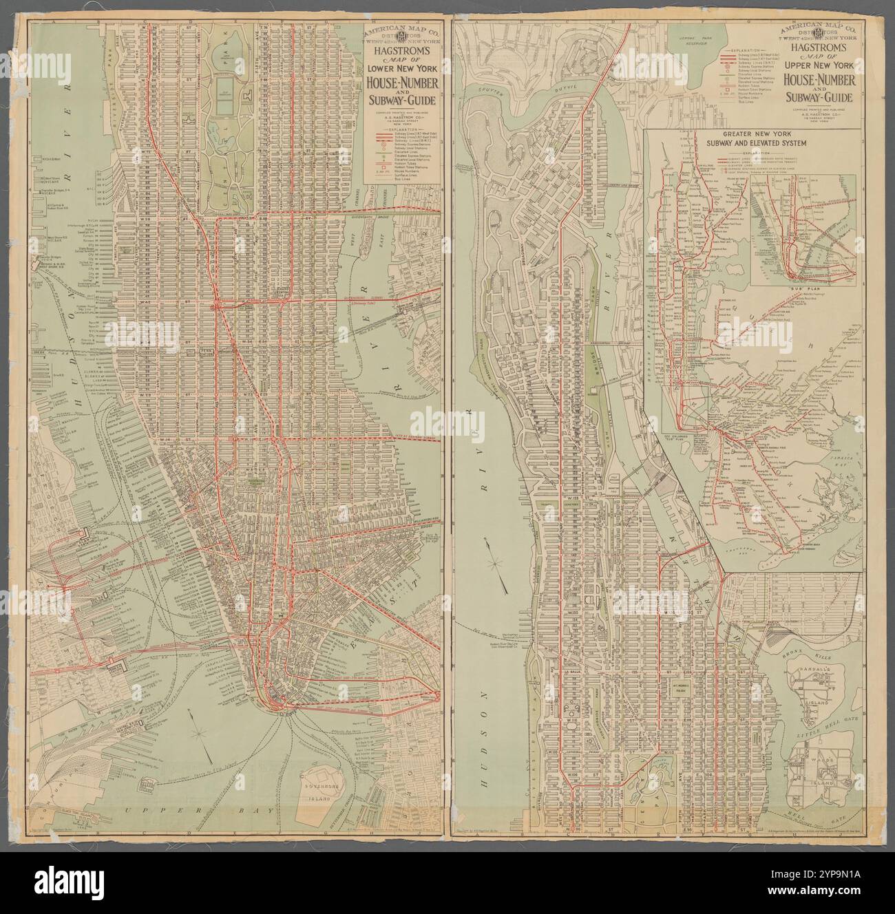 Map of New York City [Manhattan] with house number guide, subway ...