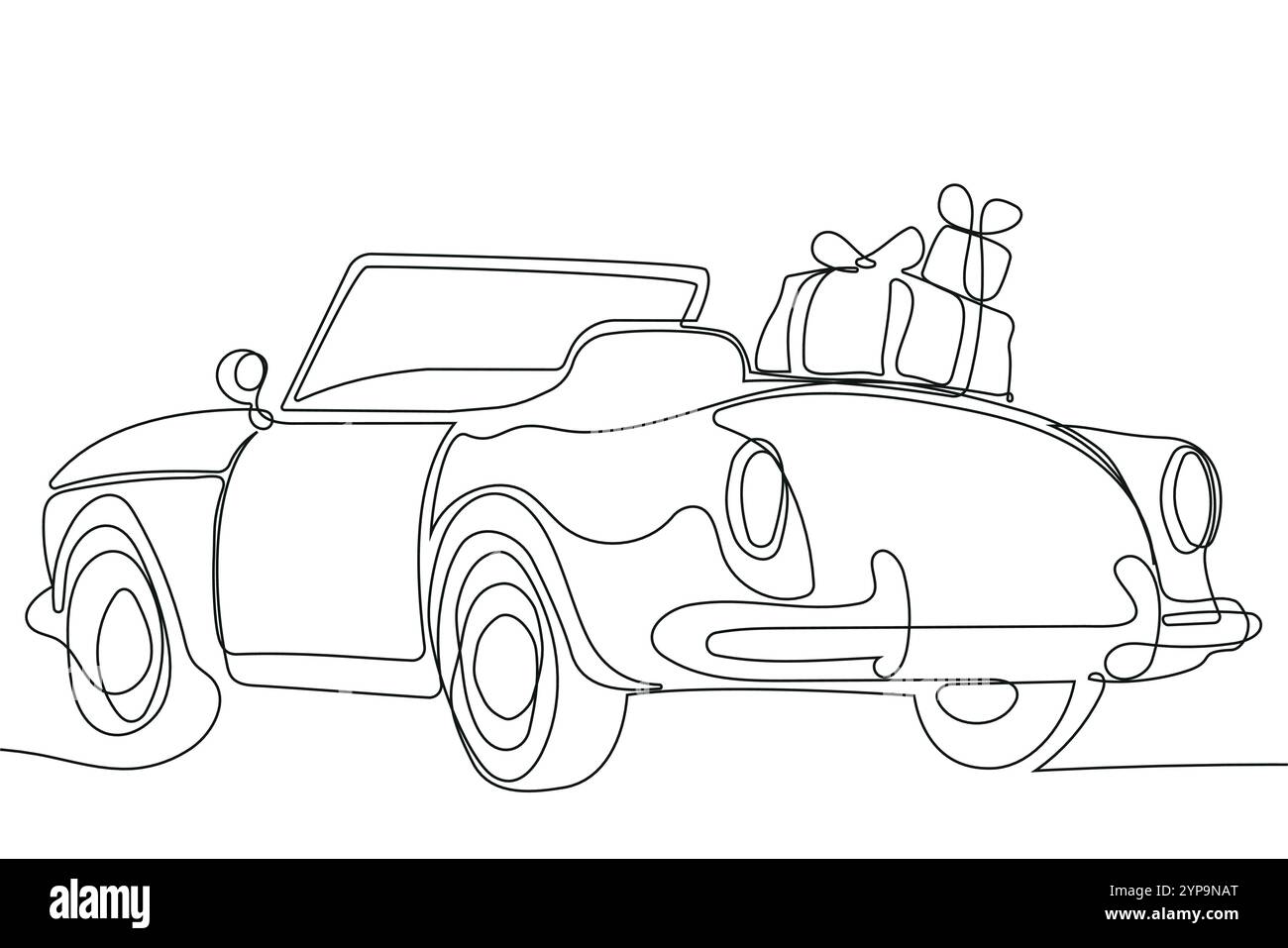 Vector hand drawn Christmas concept sketch. Santa Claus driving car ...
