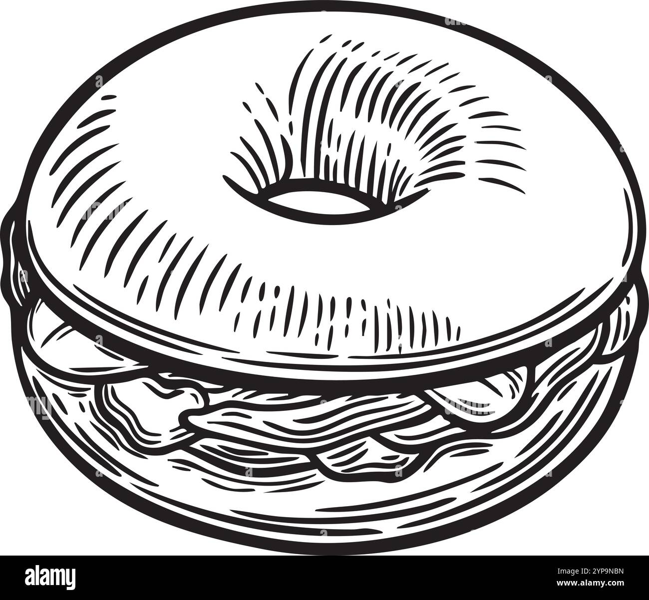 Bagel sandwich line drawing vector illustration Stock Vector Image ...