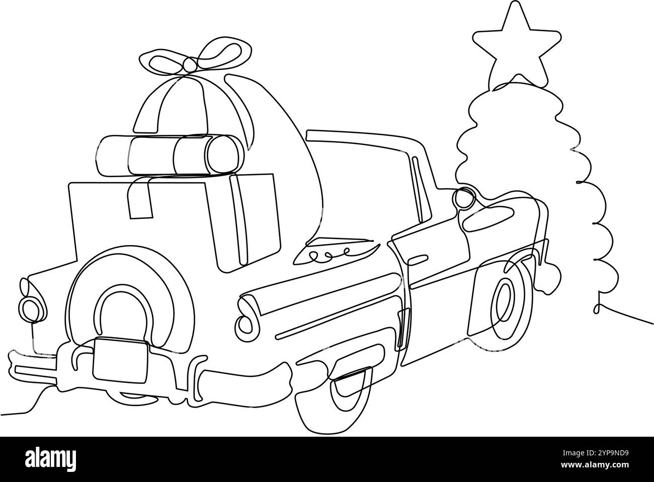 Vector hand drawn Christmas concept sketch. Santa Claus driving car ...