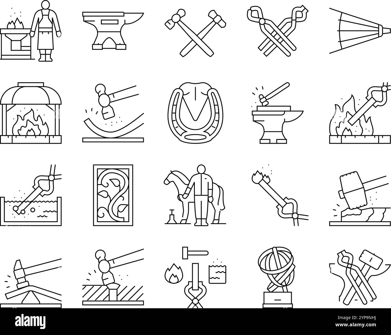 Blacksmith forging glowing horseshoe hammer Stock Vector Images - Alamy