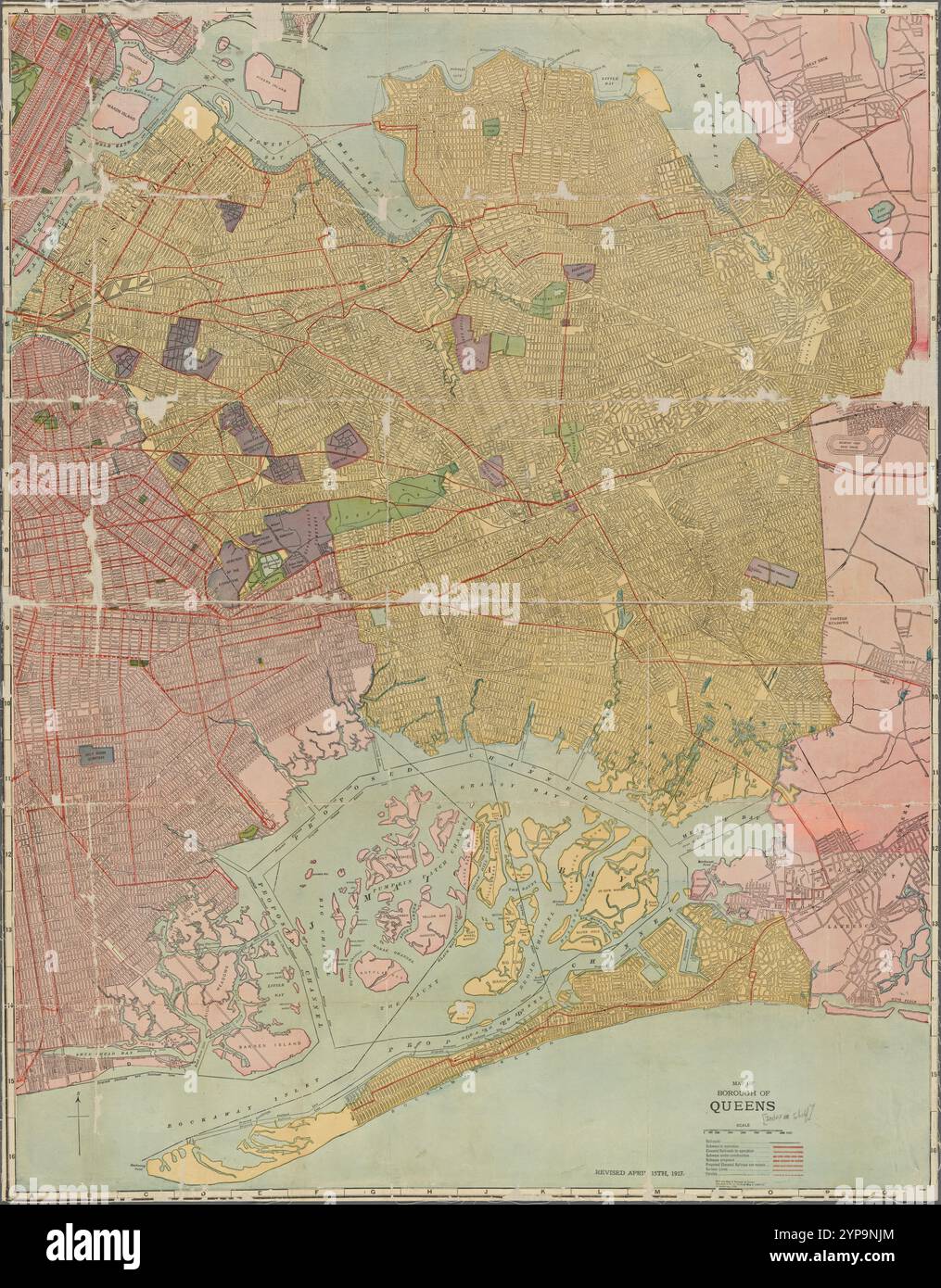 Map of borough of Queens. Revised April 15th, 1917 Stock Photo - Alamy