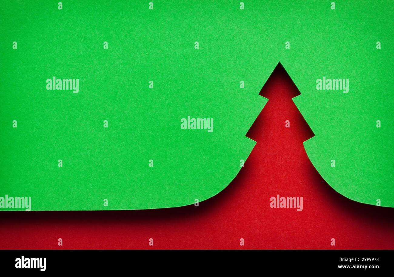 Red Christmas tree shape cut out green paper Stock Photo - Alamy