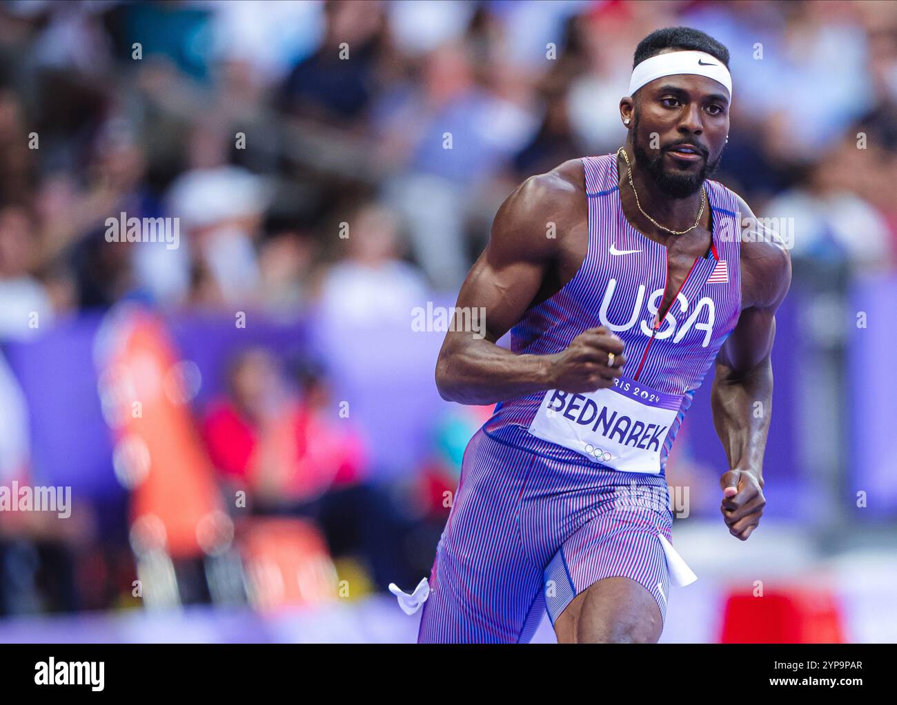 Kenneth Bednarek participating in the 200 meters at the Paris 2024 ...