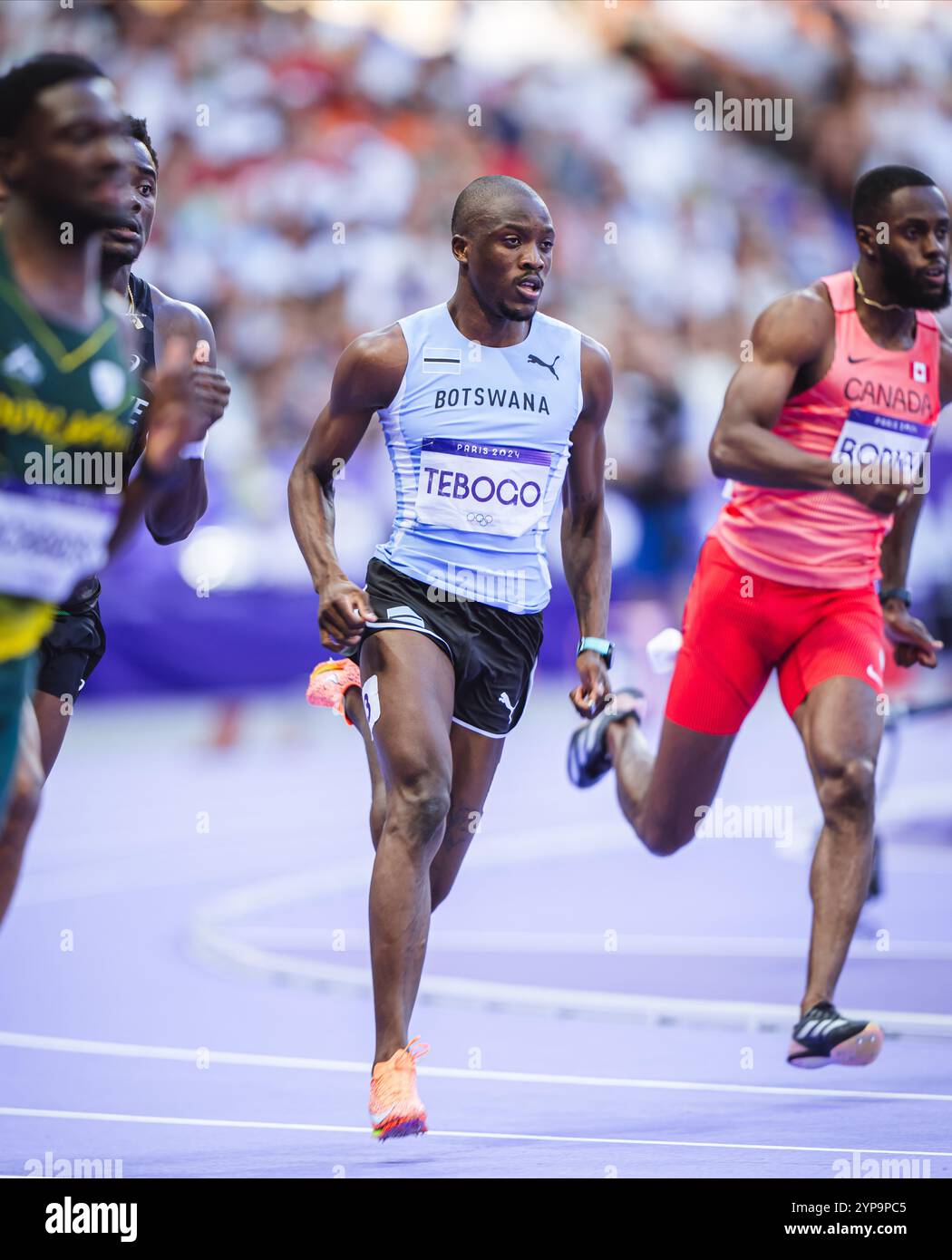 Letsile Tebogo participating in the 200 meters at the Paris 2024 ...