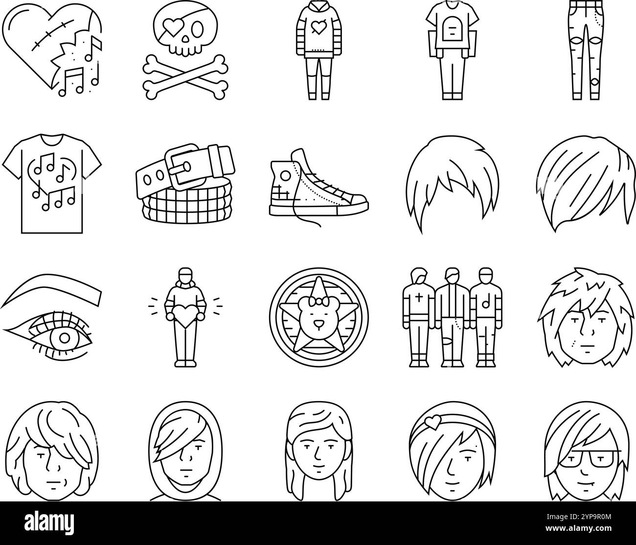 emo punk rock tattoo cute icons set vector Stock Vector Image & Art - Alamy