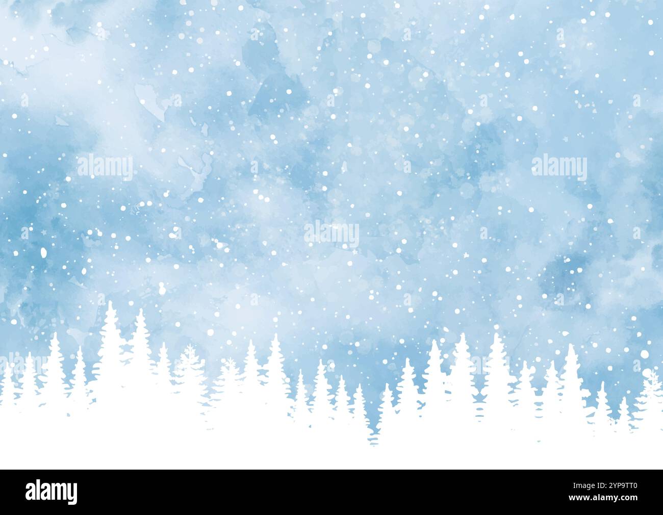Hand painted watercolour background with Christmas tree snowy landscape ...