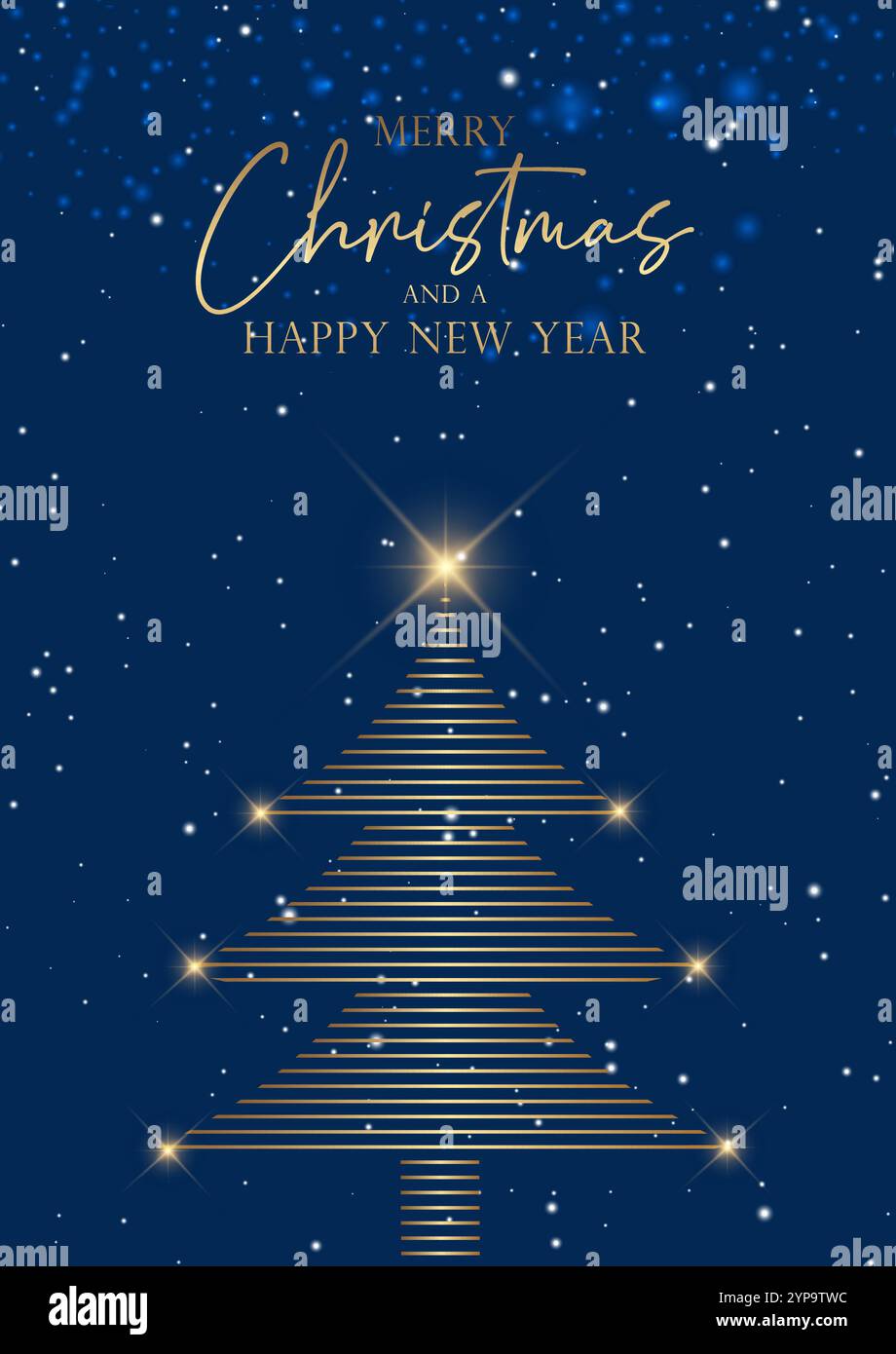 Golden Christmas tree background against snowy design Stock Vector ...