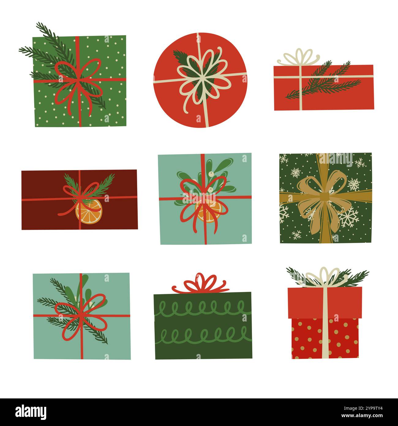 Set of Different Christmas Gift Boxes. Hand-drawn Vector illustration ...