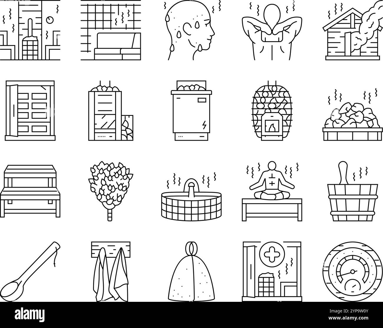 sauna bath spa relax steam room icons set vector Stock Vector Image ...