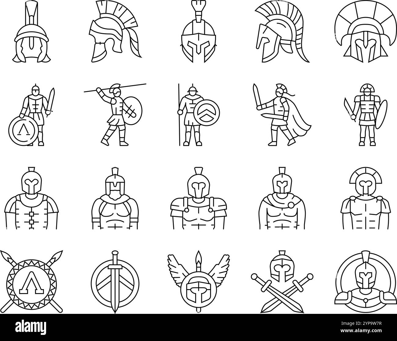 spartan warrior helmet roman icons set vector Stock Vector Image & Art ...