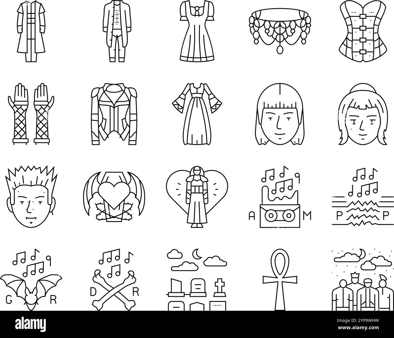 goth subculture punk gothic y2k icons set vector Stock Vector Image ...