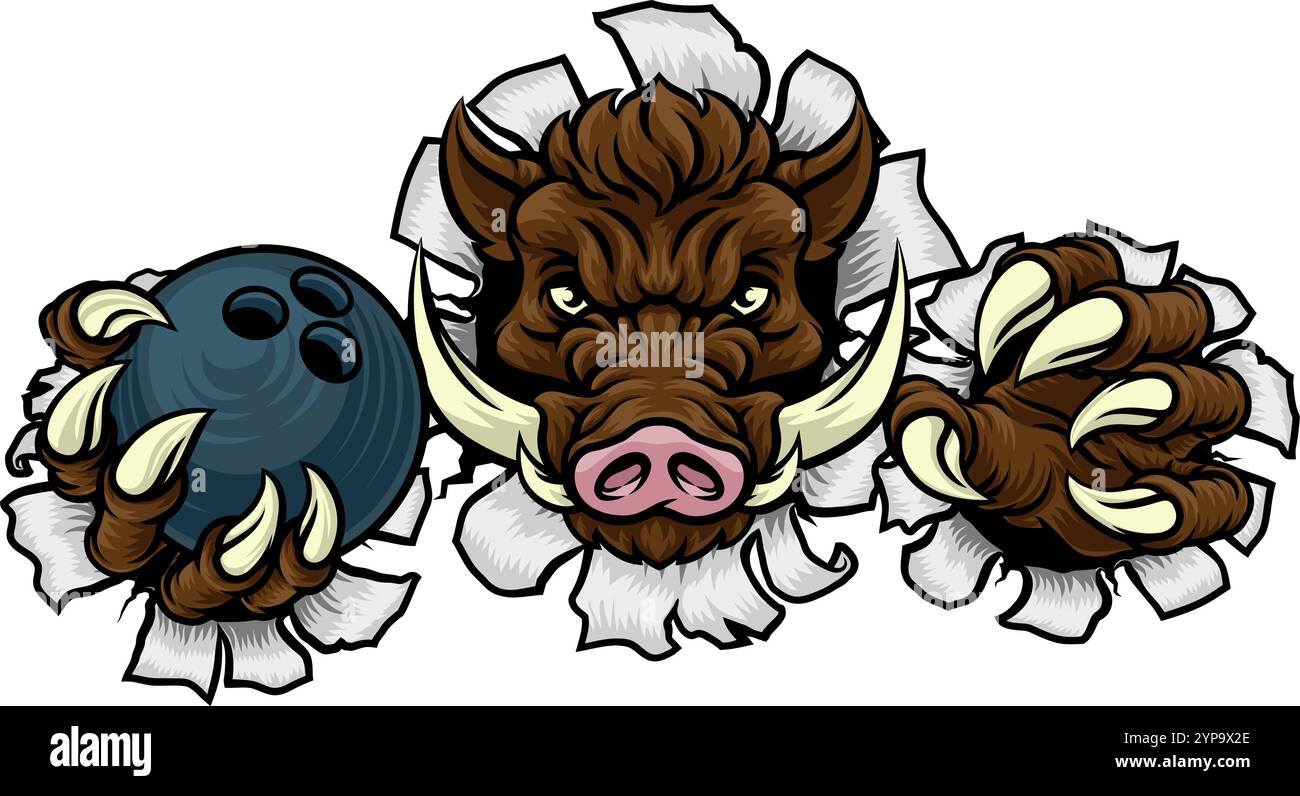 Boar Wild Hog Razorback Warthog Pig Bowling Mascot Stock Vector Image ...