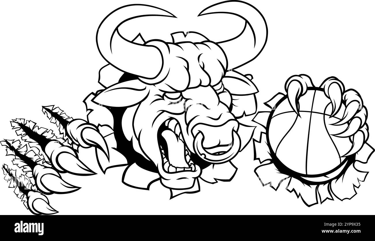 Bull Minotaur Longhorn Cow Basketball Mascot Stock Vector Image & Art ...