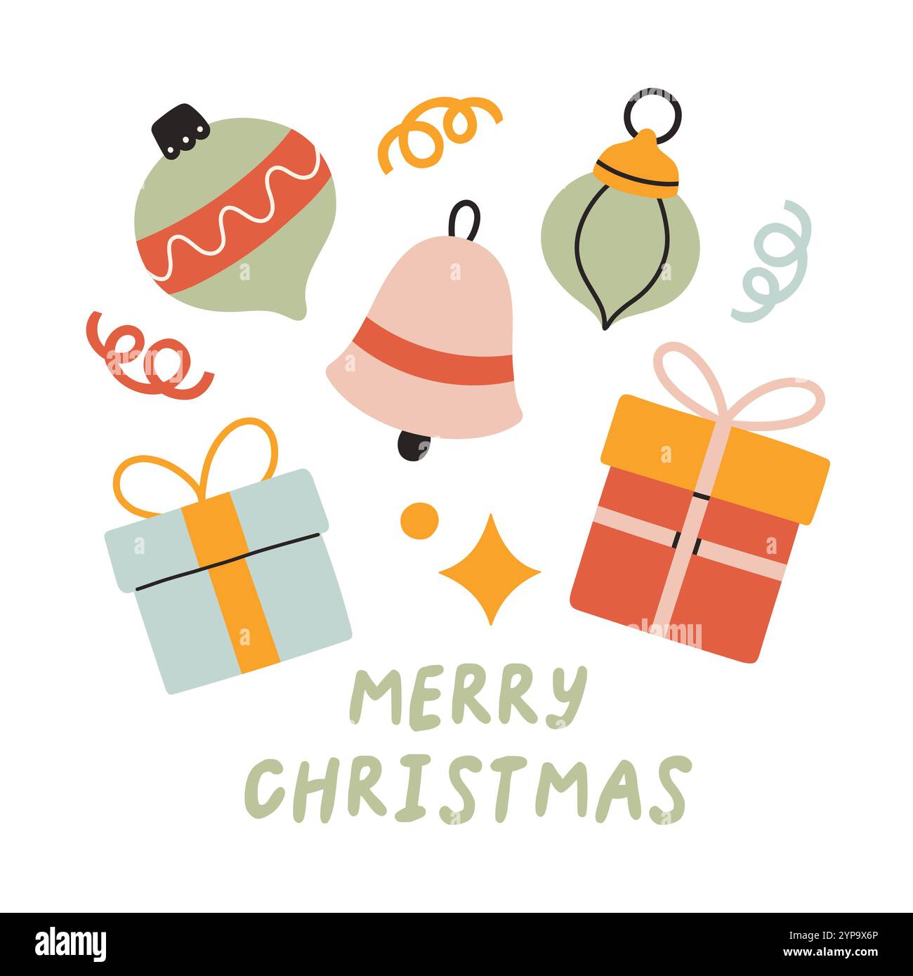 Merry Christmas simple card on white background with hand written text ...