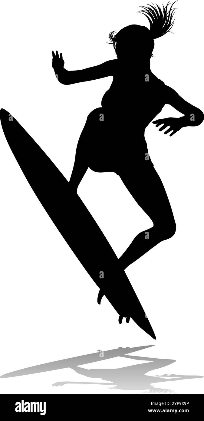 Woman Surfer Surfboard Female Surfer Silhouette Stock Vector Image ...