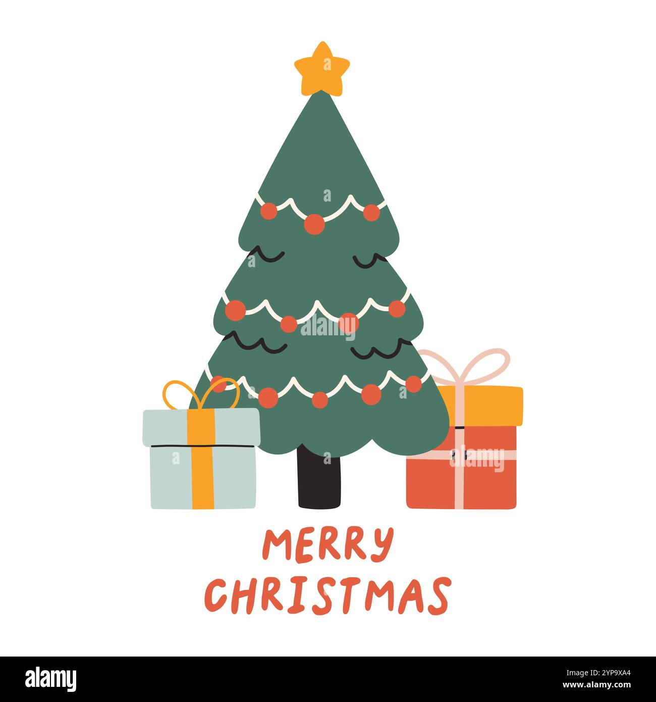 Merry Christmas simple card on white background with hand written text ...