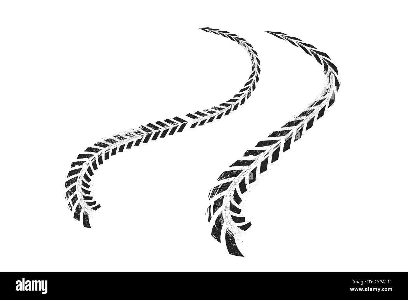 Tyre mark car or bike wheel trace, grunge textured trail silhouette ...