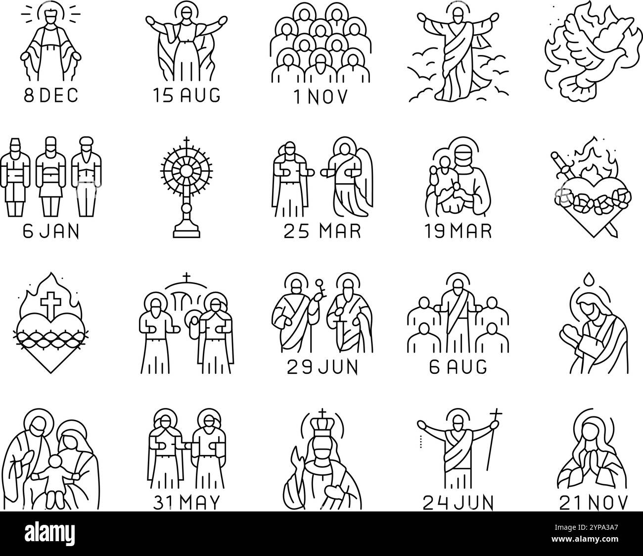 catholic holidays church easter icons set vector Stock Vector Image ...