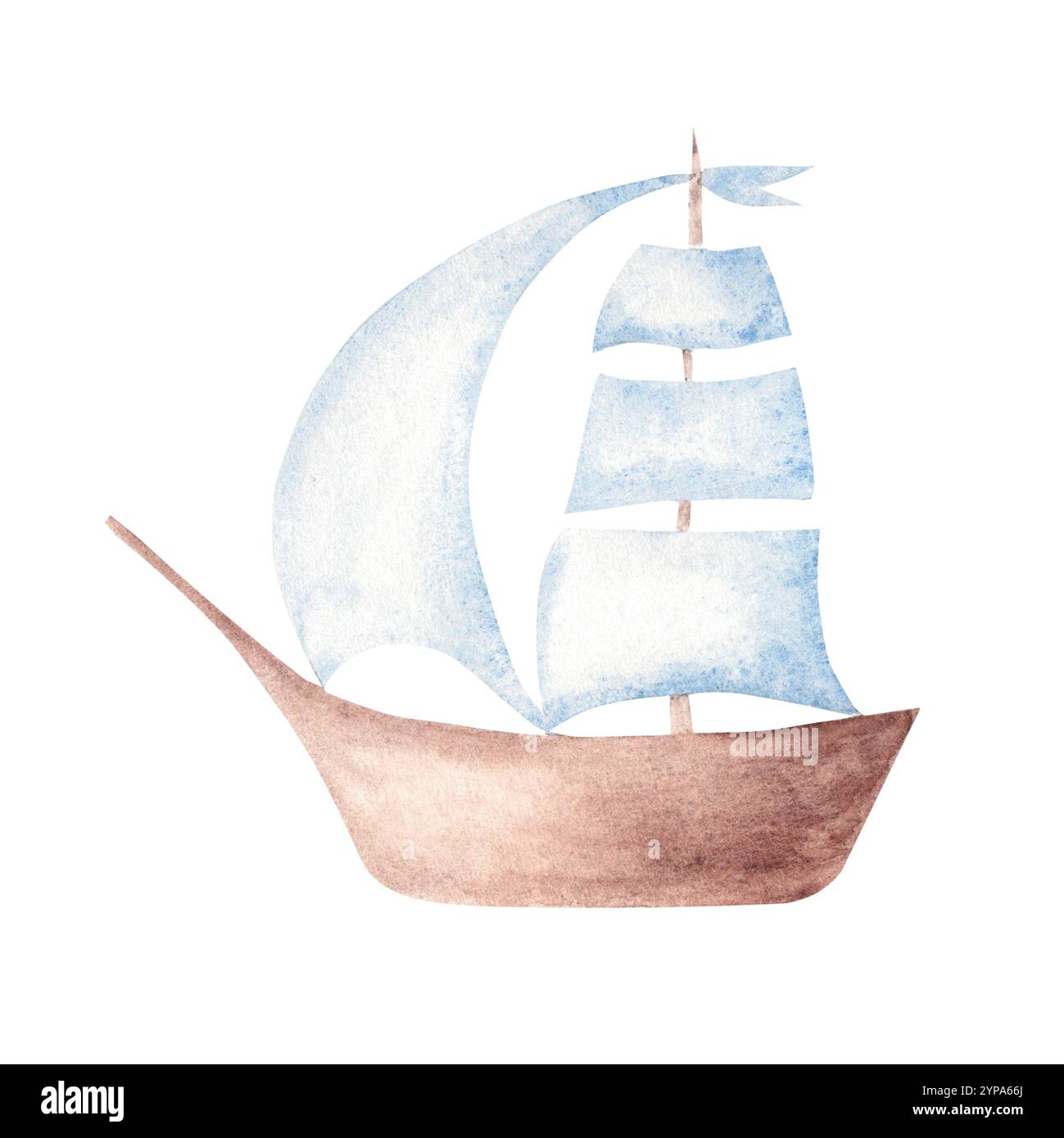 Sailboat, Ship watercolor illustration. Hand drawn Yacht in pastel ...