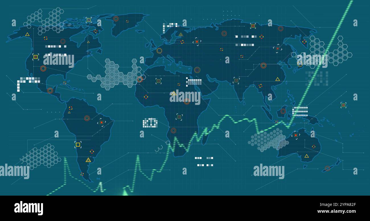 Image of stock market and connections over world map Stock Photo - Alamy