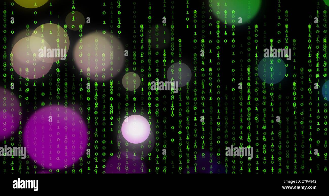 Image of binary coding and data processing over black background Stock Photo - Alamy