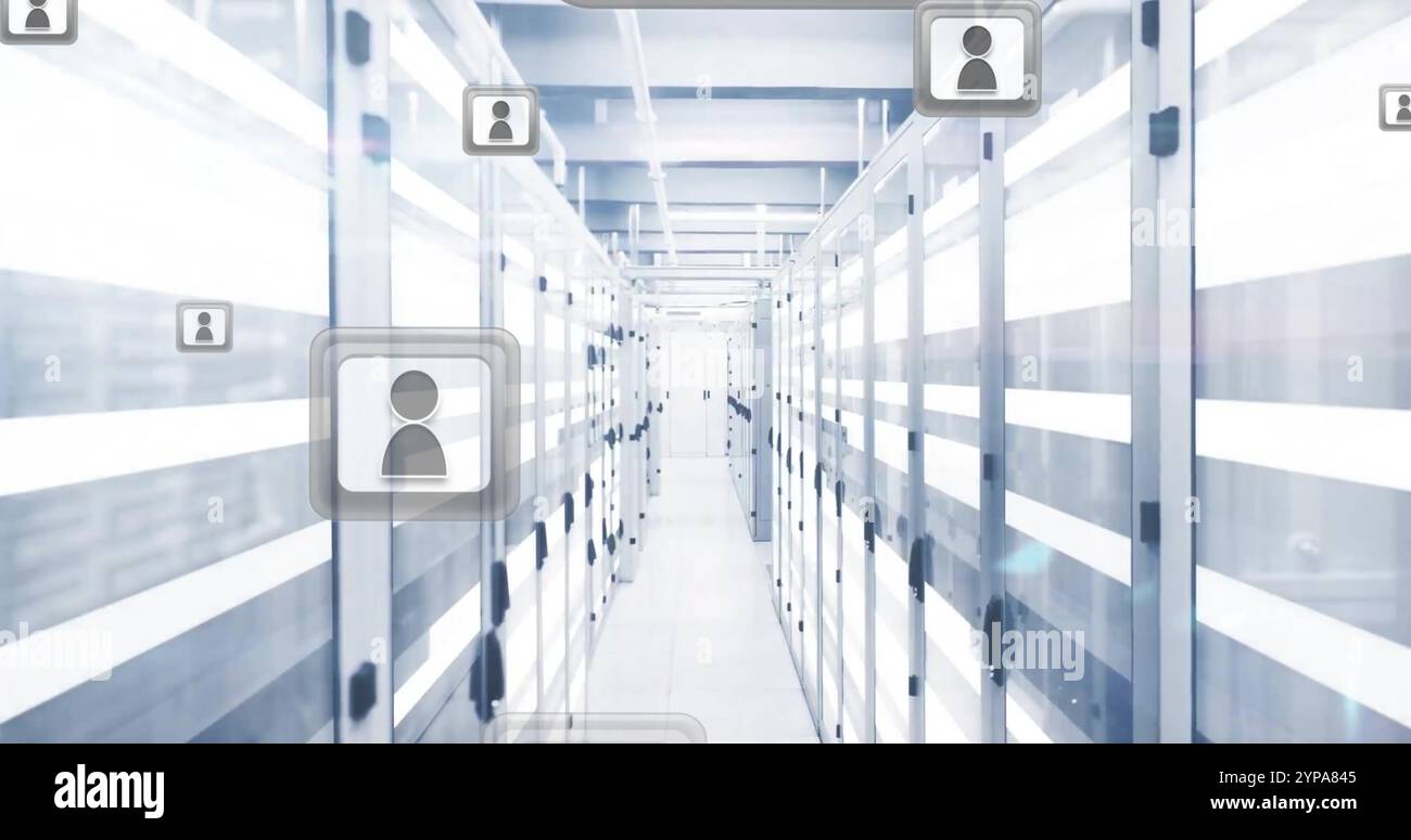 Image of people icons and data processing over computer servers Stock ...